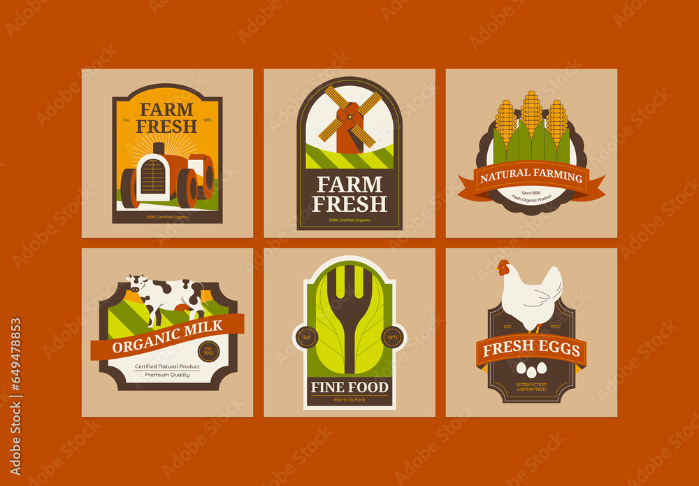 Organic Farm Fresh Food Labels Stock Template | Adobe Stock