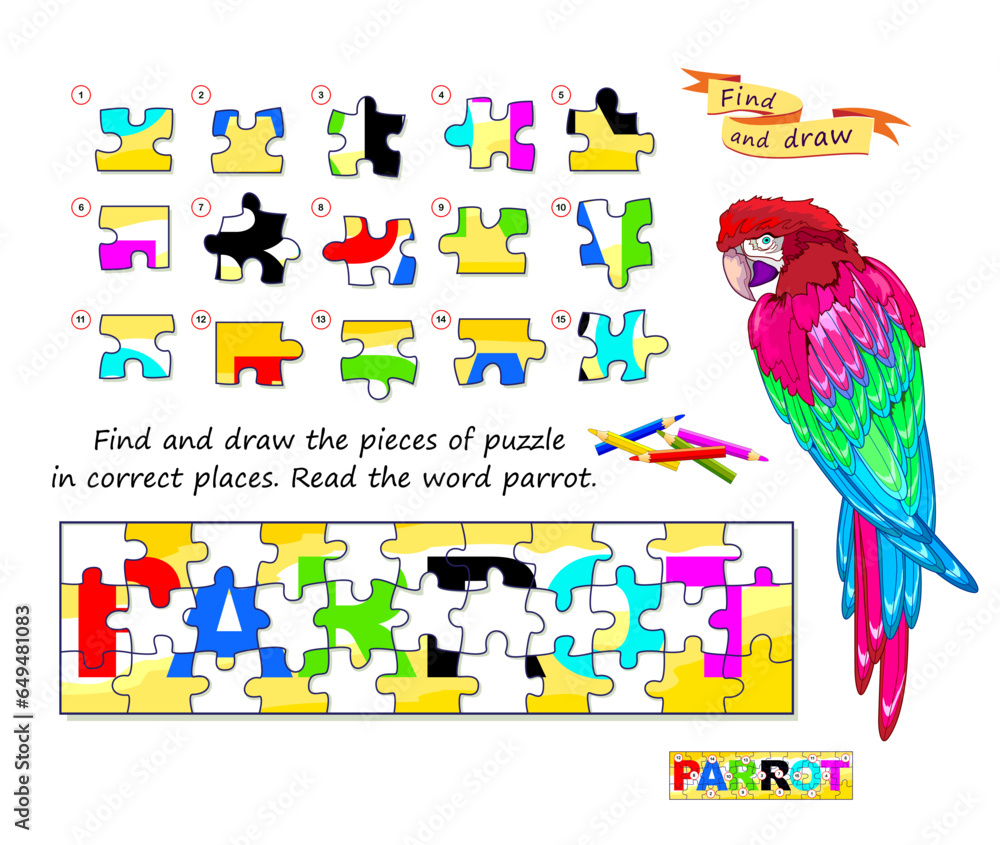 Educational game for children. Find and draw the pieces of puzzle in ...
