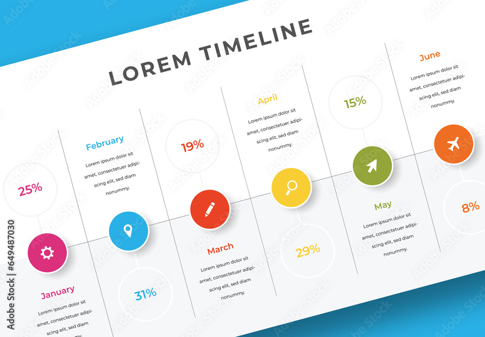 Timeline Infographic Layout with Iconography Stock Template | Adobe Stock