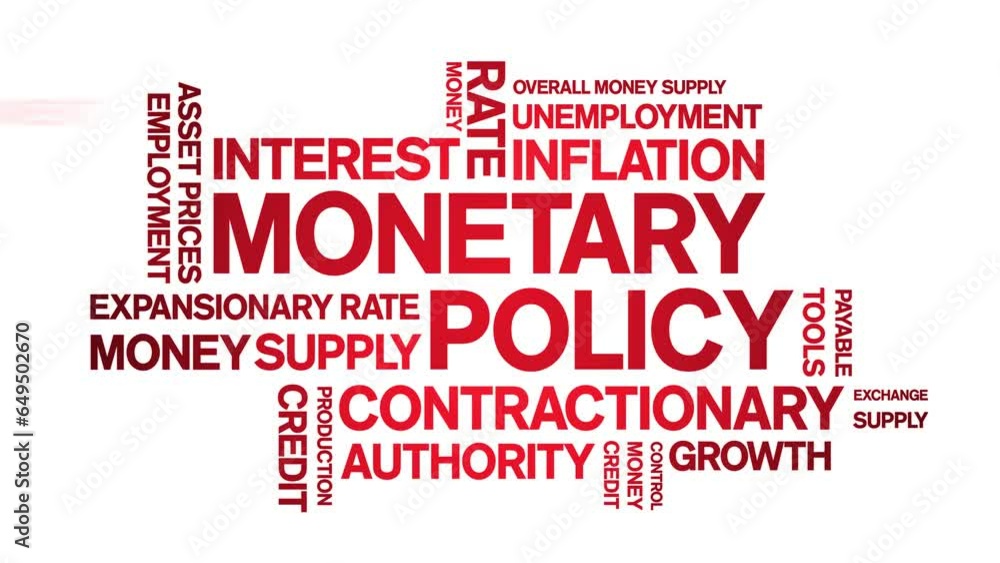 Monetary Policy animated tag word cloud;text design animation kinetic ...
