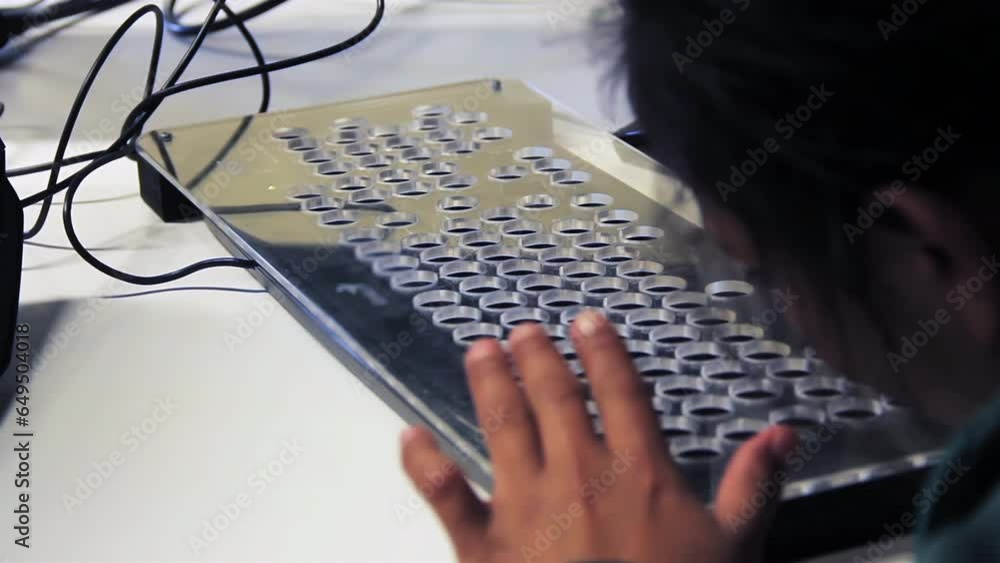 Visually Impaired Girl at Computer Class in a School for the Blind and ...