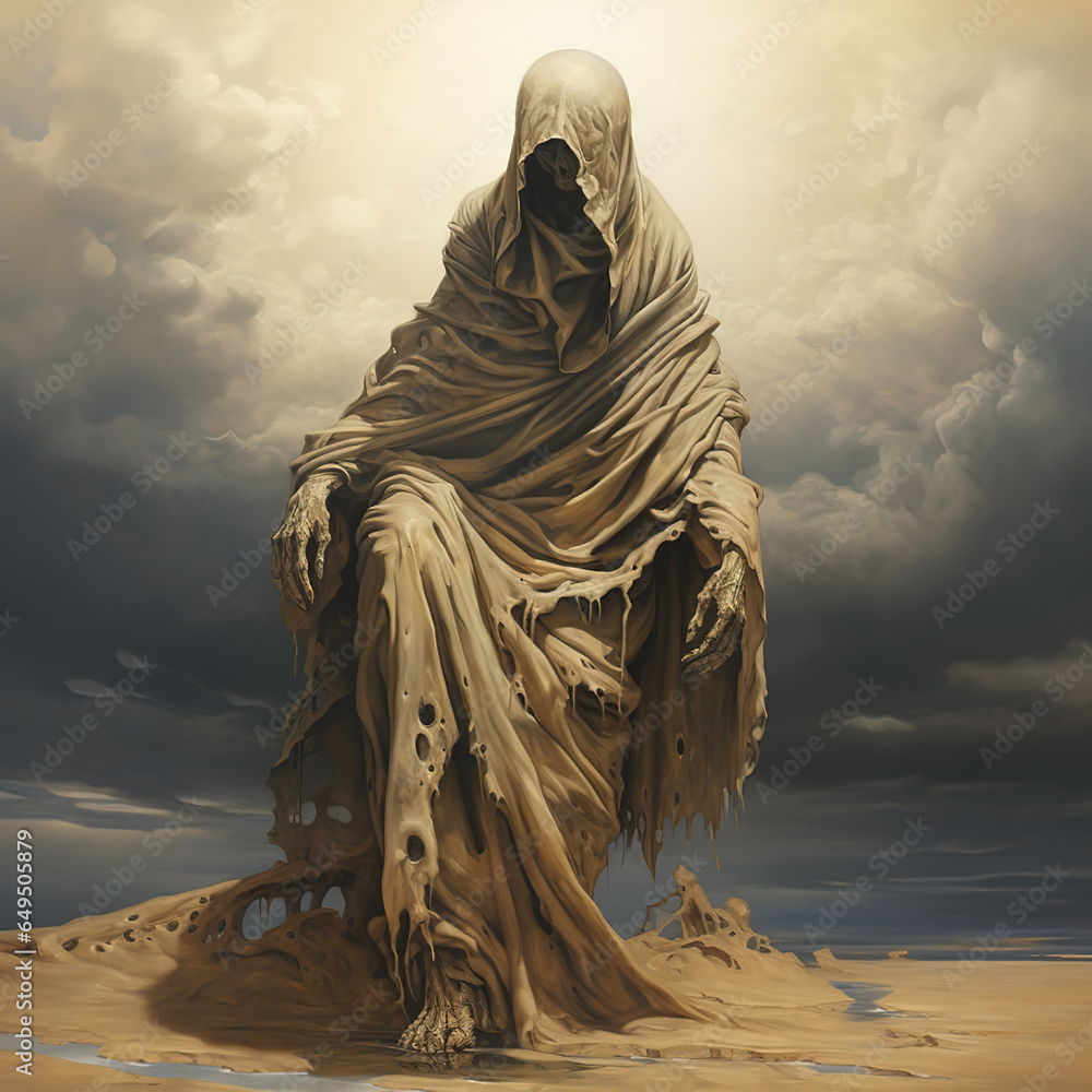Abstract representation of death. A grim reaper. a mummy in a sand ...