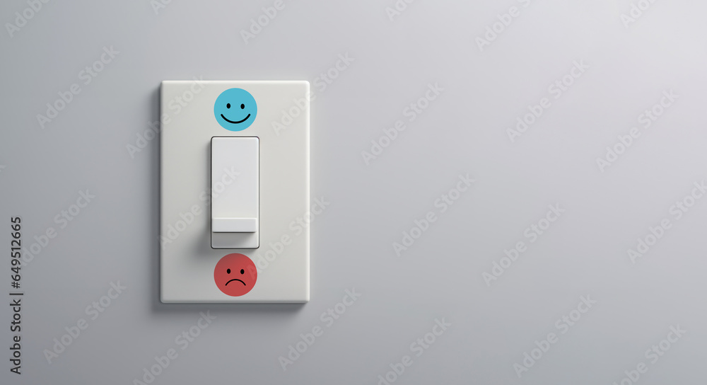 Foto de On and off toggle switch buttons with positive smile face icon ...