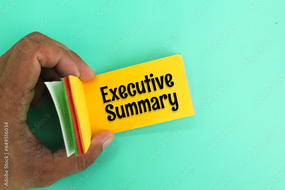 hand holding colored paper with the word Executive summary. account ...