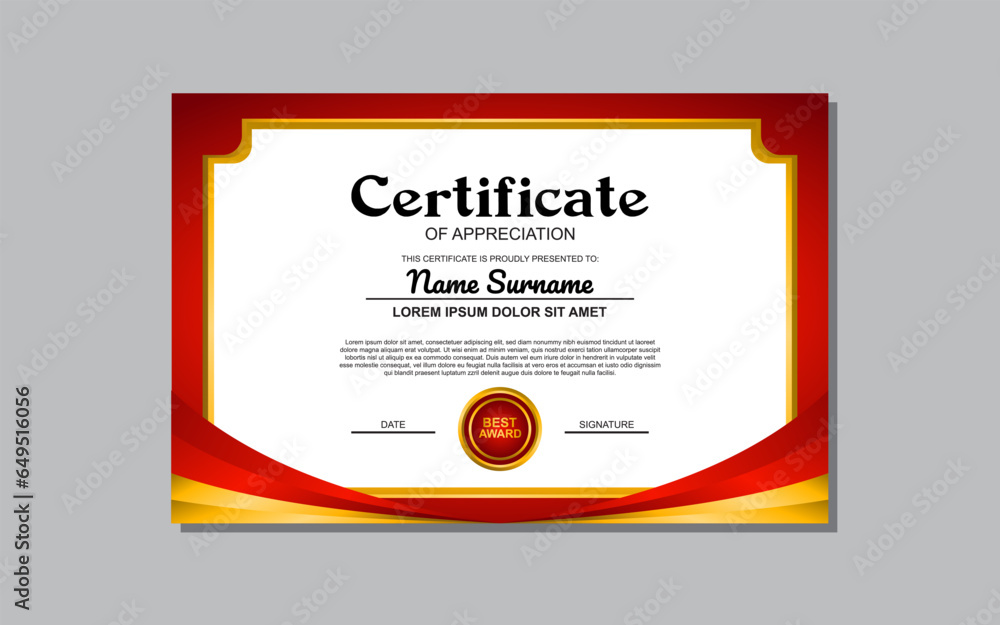 Certificate template with red and gold color: This design asset is ...