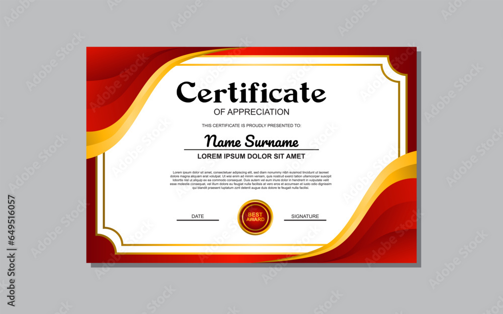 Certificate template with red and gold color: This design asset is ...