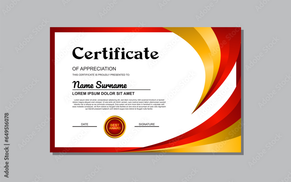 A certificate template with a red and yellow wavy design is a versatile ...