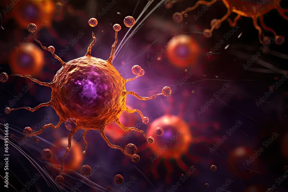Tumor microenvironment background with cancer cells, T-Cells ...
