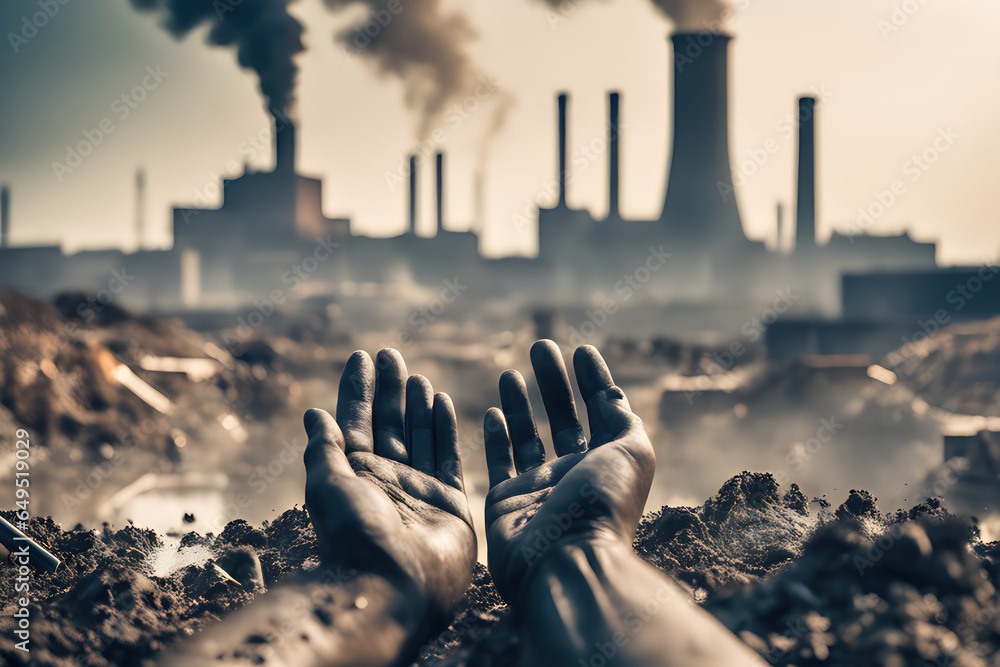 toxic waste from human hands, industries that create pollution and ...