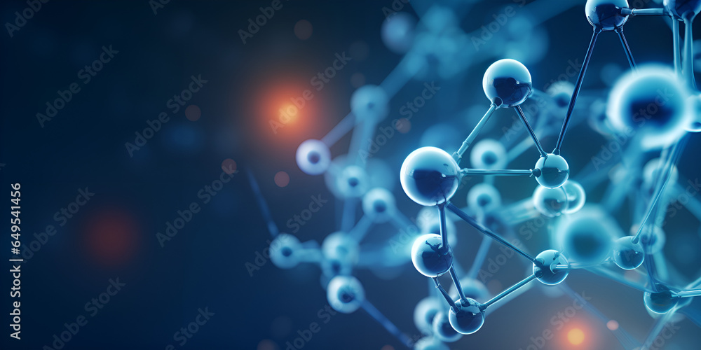 Science concept. Round water molecules connected with each other. Light ...