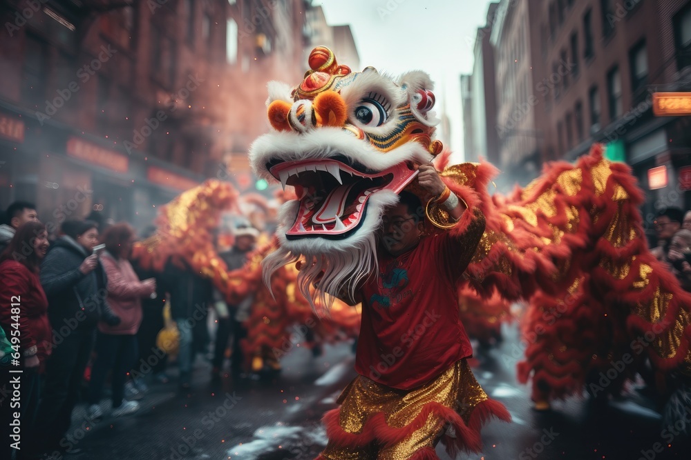 Generative ai of dragon dance among the crowds of the exciting Chinese ...