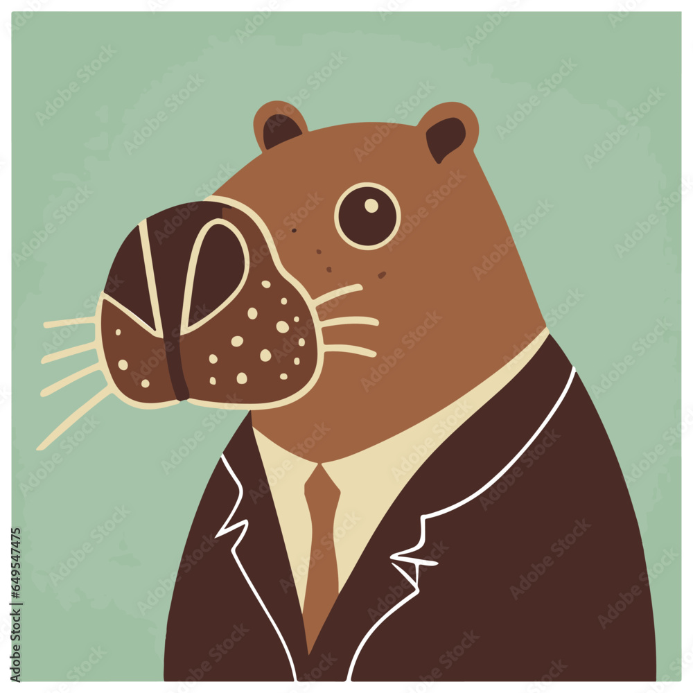 Vector handdrawn illustration, cute capybara in a suit, trend. Idea for ...