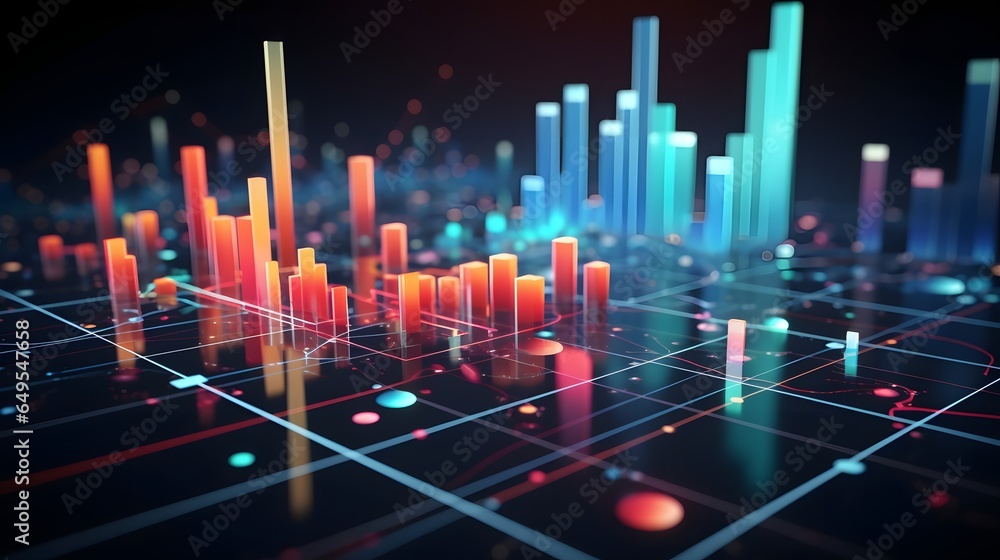 Perspective view on infographic chart with digital graphs, diagram and ...