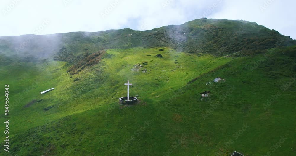 Drone shot Nepal's cross Jesus Christ structure in Green Hills ...