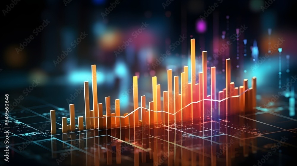 Virtual stock market lines and financial charts over dark background ...