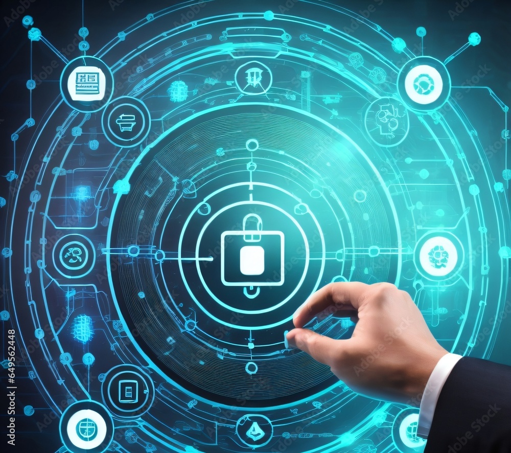 touching a button with a shield on it, take control of your data ...