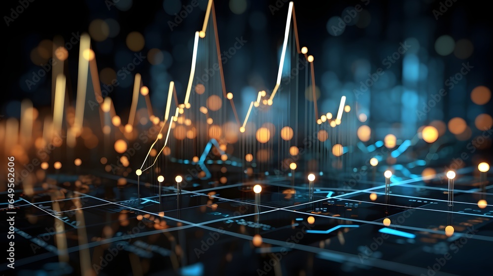 Virtual stock market lines and financial charts over dark background ...