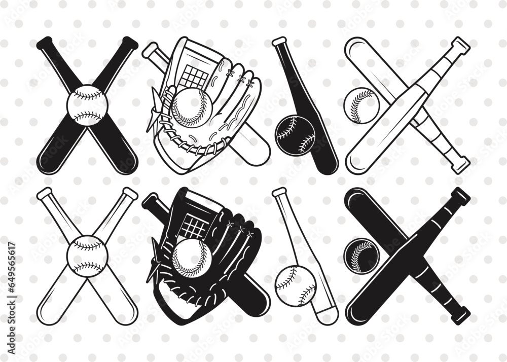 Baseball Silhouette Softball Svg Baseball Glove Svg Baseball Bat Svg