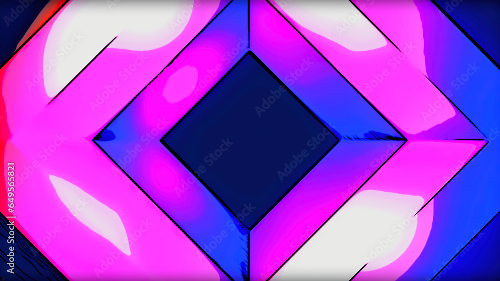 Red and purple corridor. Design. A square portal made in 3d format with ...