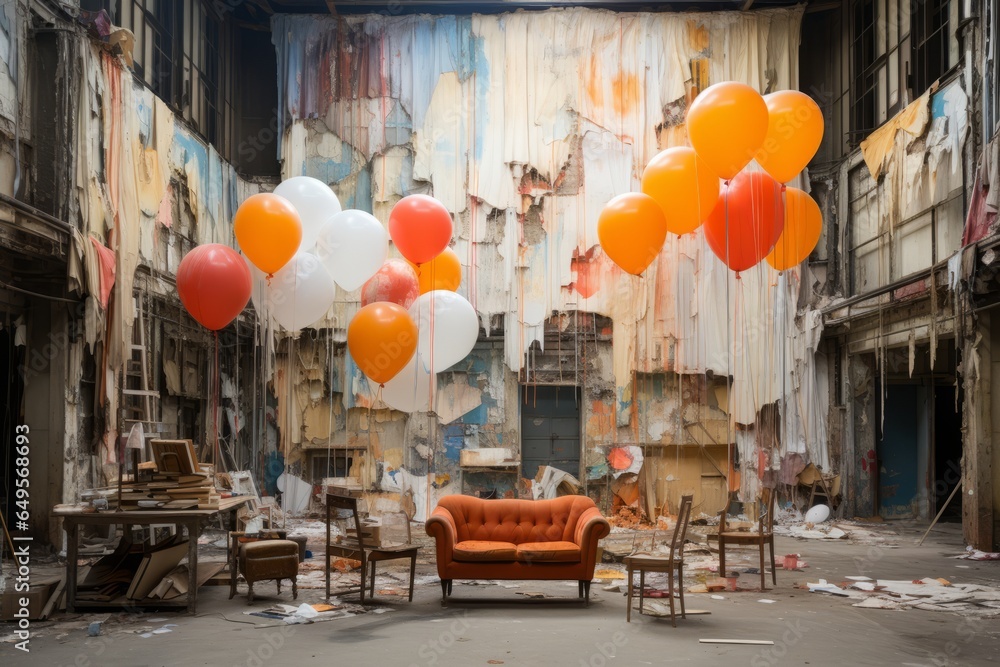 Warehouse transformed into a creative art space, displaying sculptures ...