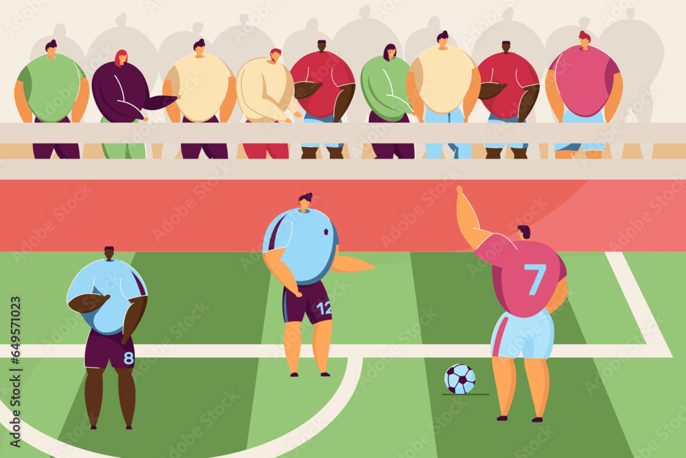 Grand arena with team playing soccer vector illustration. Cartoon ...