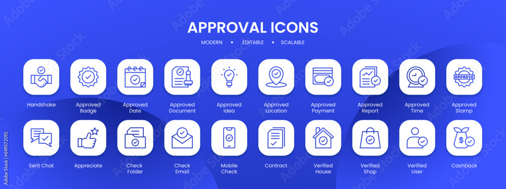 Vetor de Approval icon collection with black filled line outline style ...