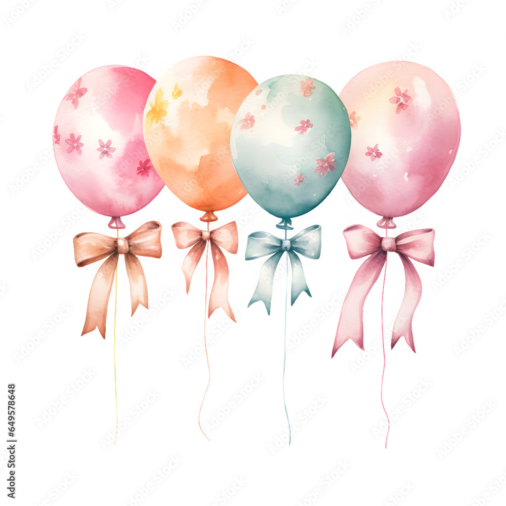 A transparent background colorful birthday balloons. Watercolor clip ...
