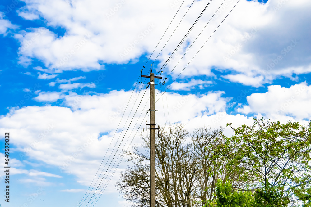 Power electric pole with line wire on colored background close up Stock ...