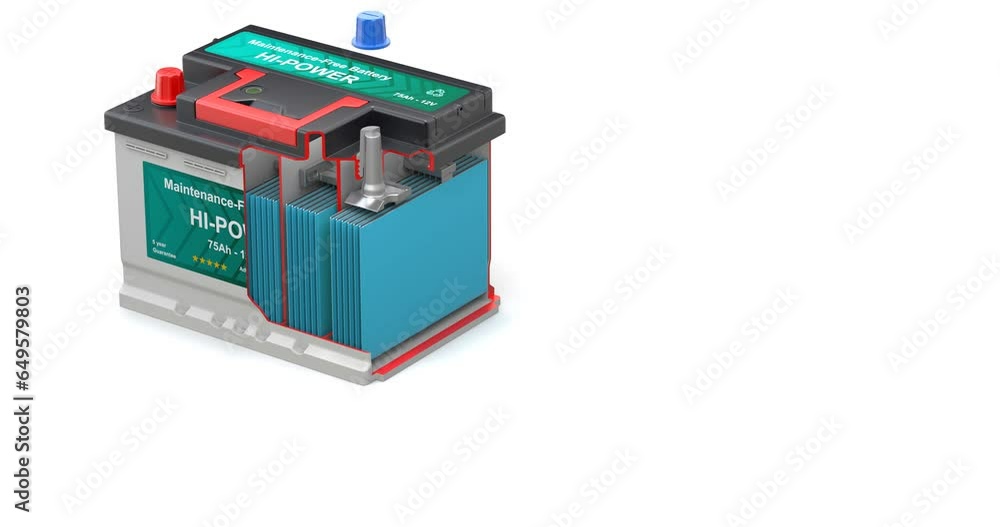 Car battery with abstract label assembly animation with exploded view ...
