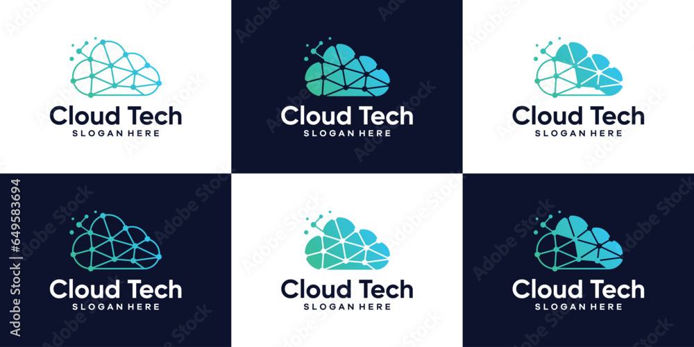 Collection of cloud tech logo design template. Cloud with technology ...