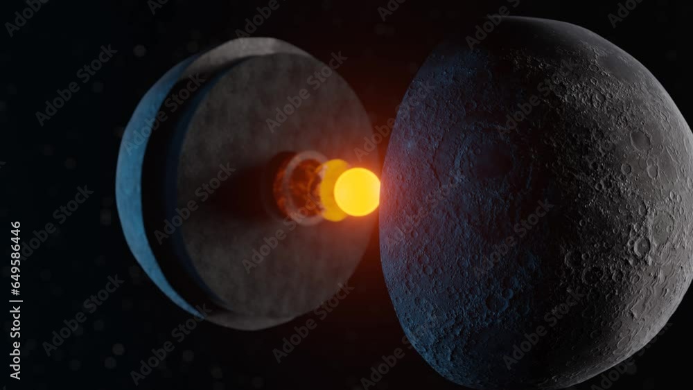 3D cross-section animation showing the Moon's interior, iron core, crust and mantle Stock Video ...