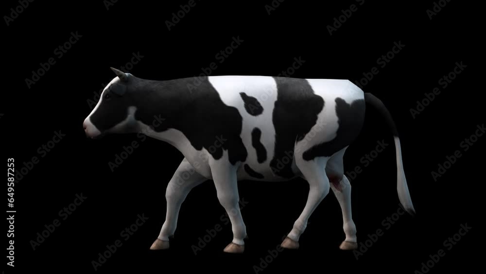 A cow walking on black background with alpha channel included at the ...