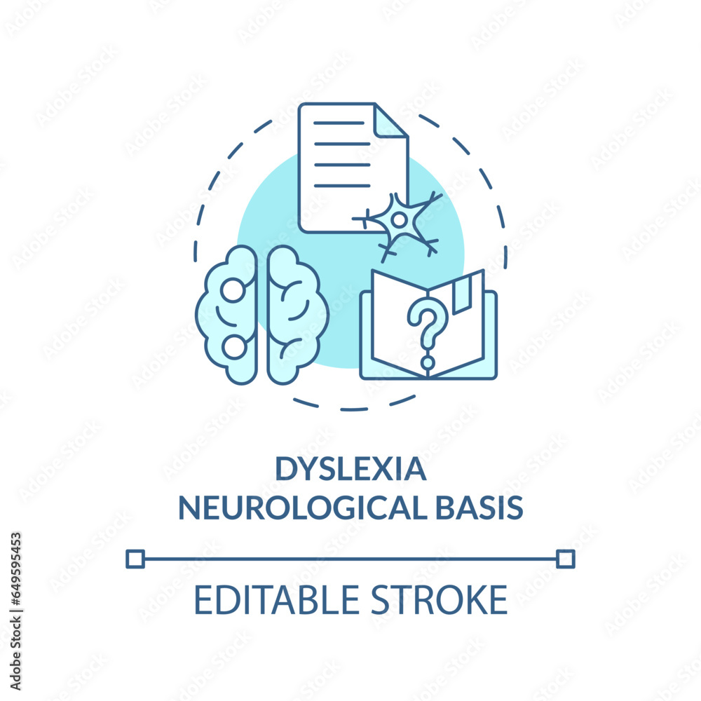 2D editable blue icon dyslexia neurological basis concept, simple ...