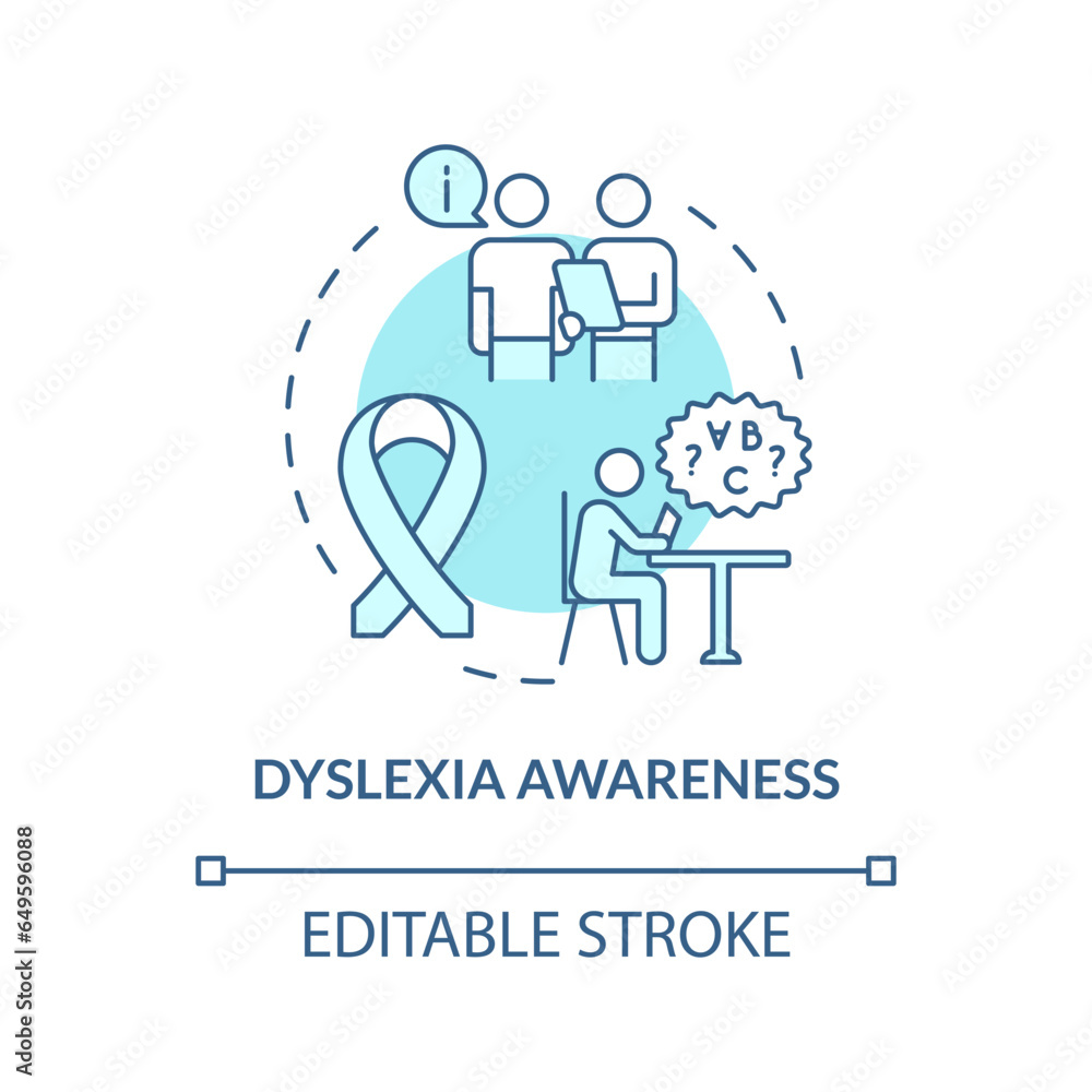 2d Editable Blue Icon Dyslexia Awareness Concept Simple Isolated