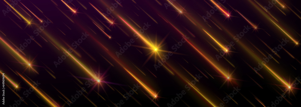 Space comet rain with golden falling star trails. Realistic vector ...