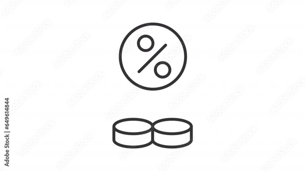 Interest rate line animation. Disappearing coins and percentage sign ...