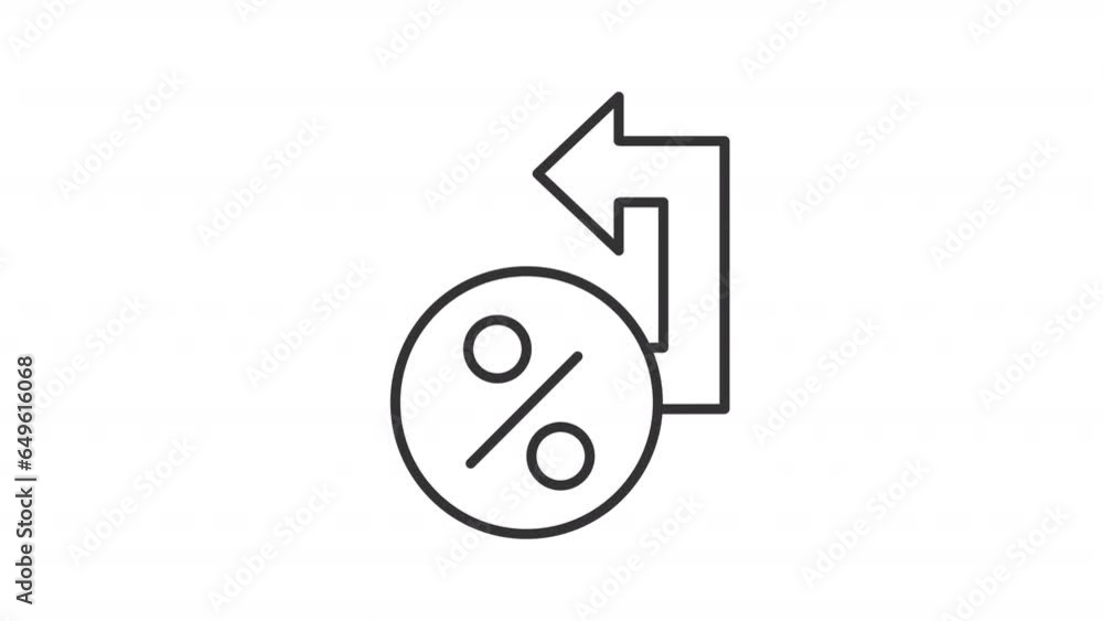 Tax refund line animation. Percentage sign and arrow pointing back ...