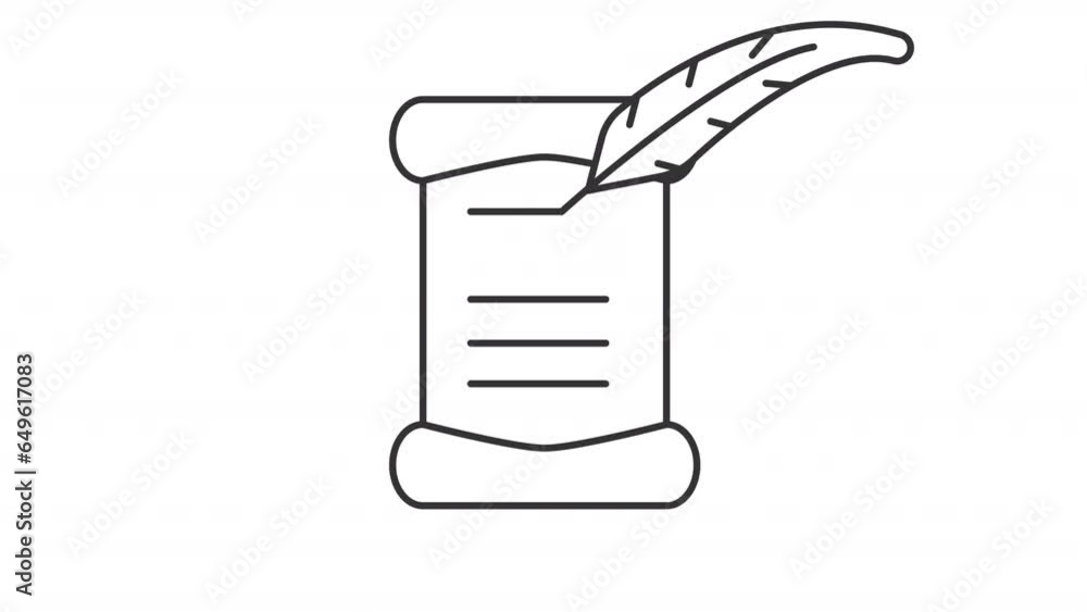 Storytelling line animation. Feather pen writing on paper scroll ...