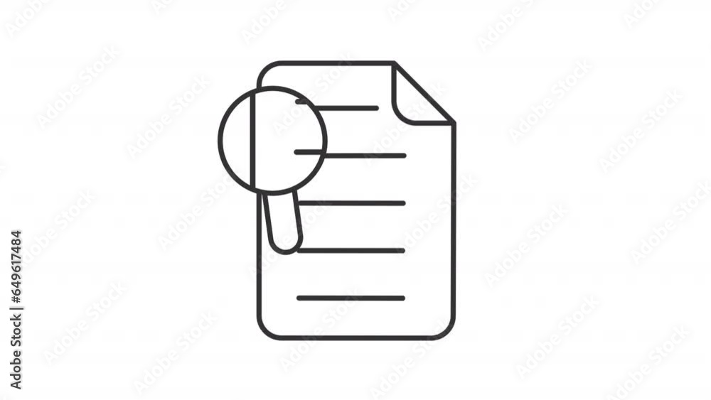 Document review line animation. Magnifying glass examining paper ...
