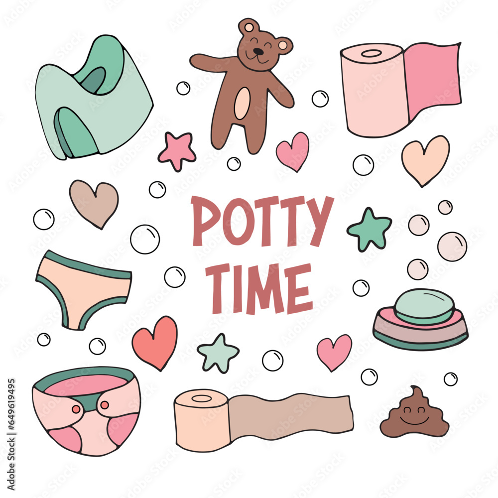 Vector doodle set. Cute children's illustration about potty training ...