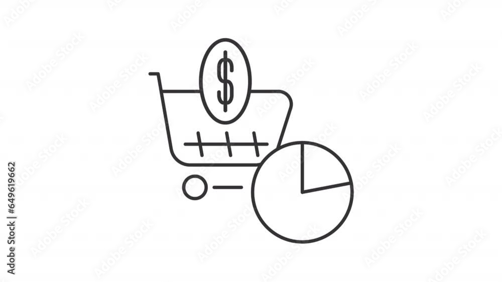 Sales tax line animation. Shopping cart and rotating coin animated icon ...