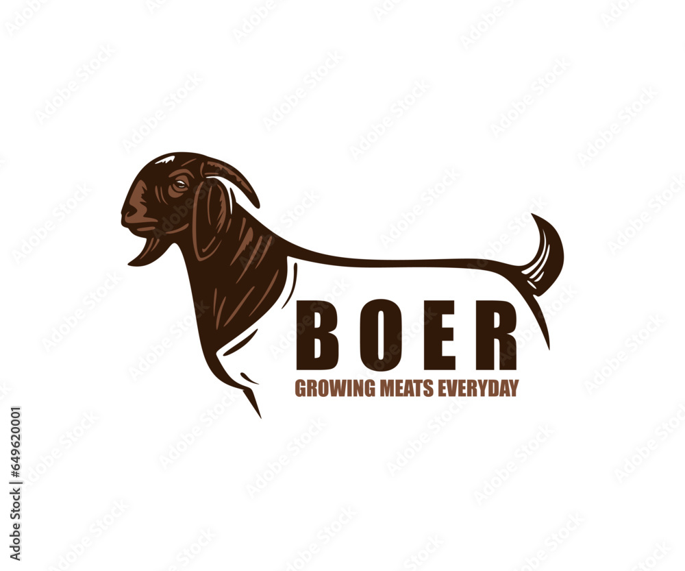 GREAT BOER GOAT LOGO silhouette of strong nad big goat, growing meats ...