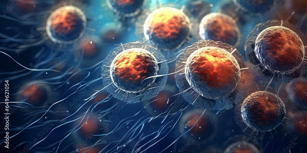 Human peripheral blood mononuclear cells (PBMC) cells under a ...