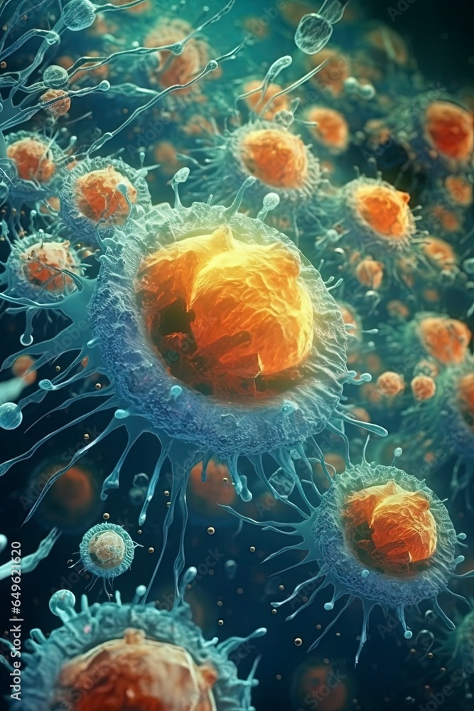 Human peripheral blood mononuclear cells (PBMC) cells under a ...