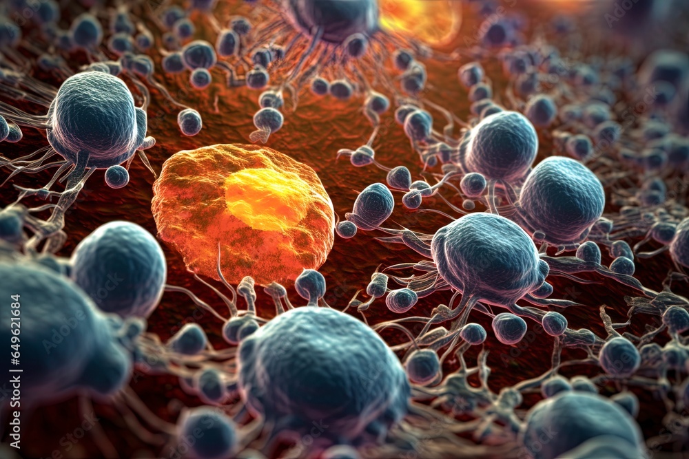 Human peripheral blood mononuclear cells (PBMC) cells under a ...