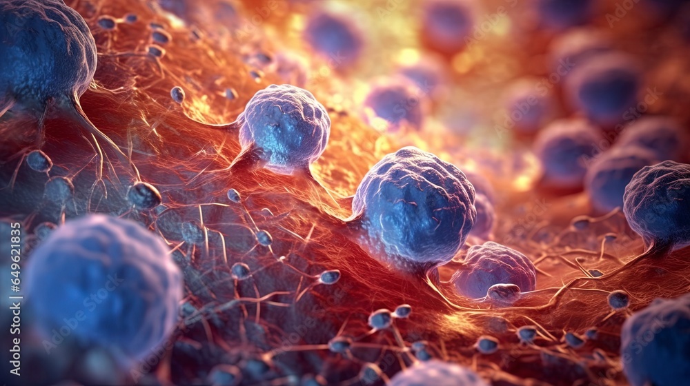 Human peripheral blood mononuclear cells (PBMC) cells under a ...