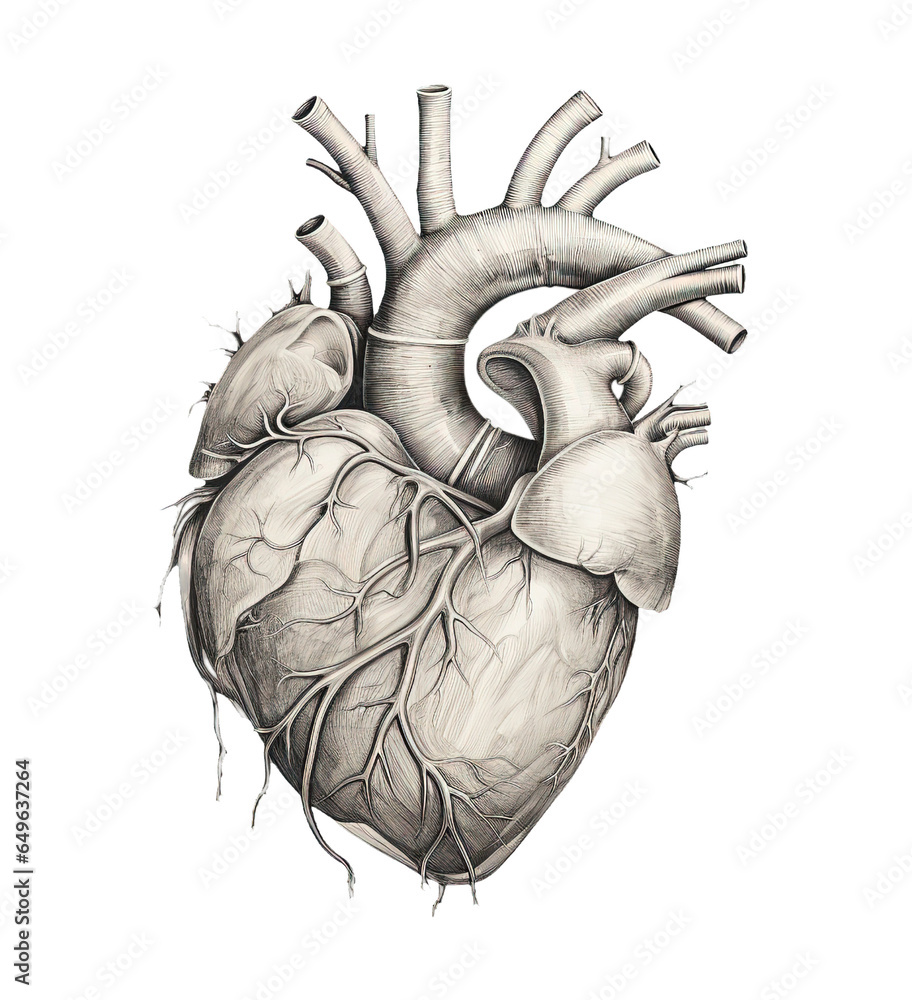 Human Heart sketch Hand drawn line art style isolated on transparent ...