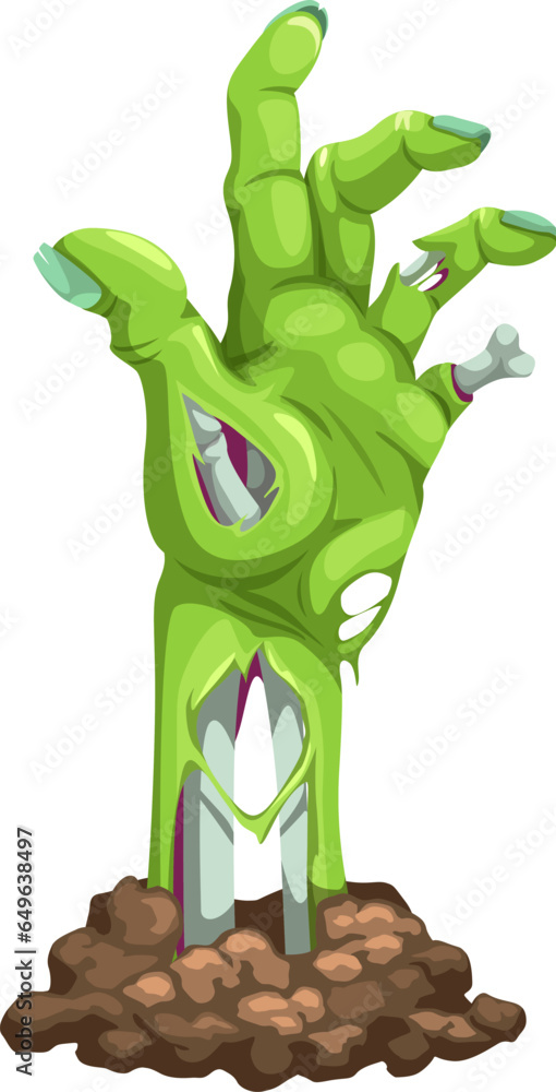 Zombie hand, undead corpse reaching out from grave for horror holiday ...