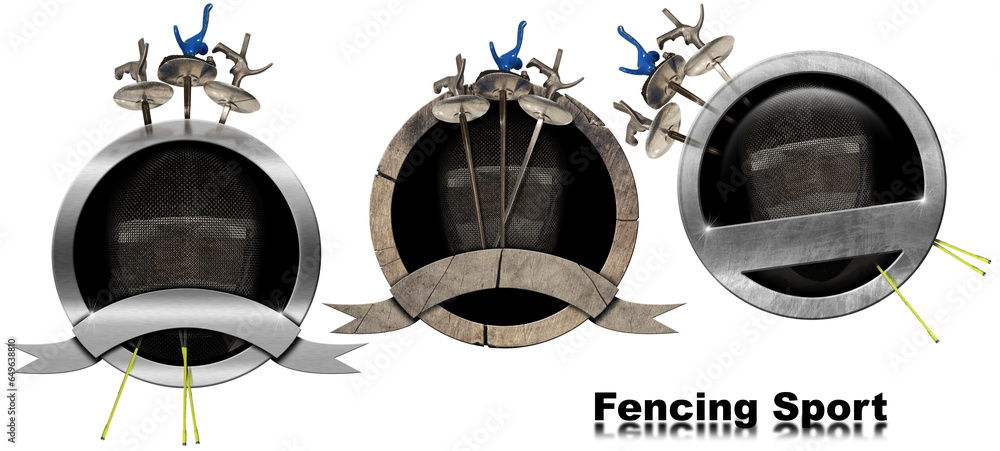 Fencing Sport. Metal and wooden symbols or icons with fencing mask and ...