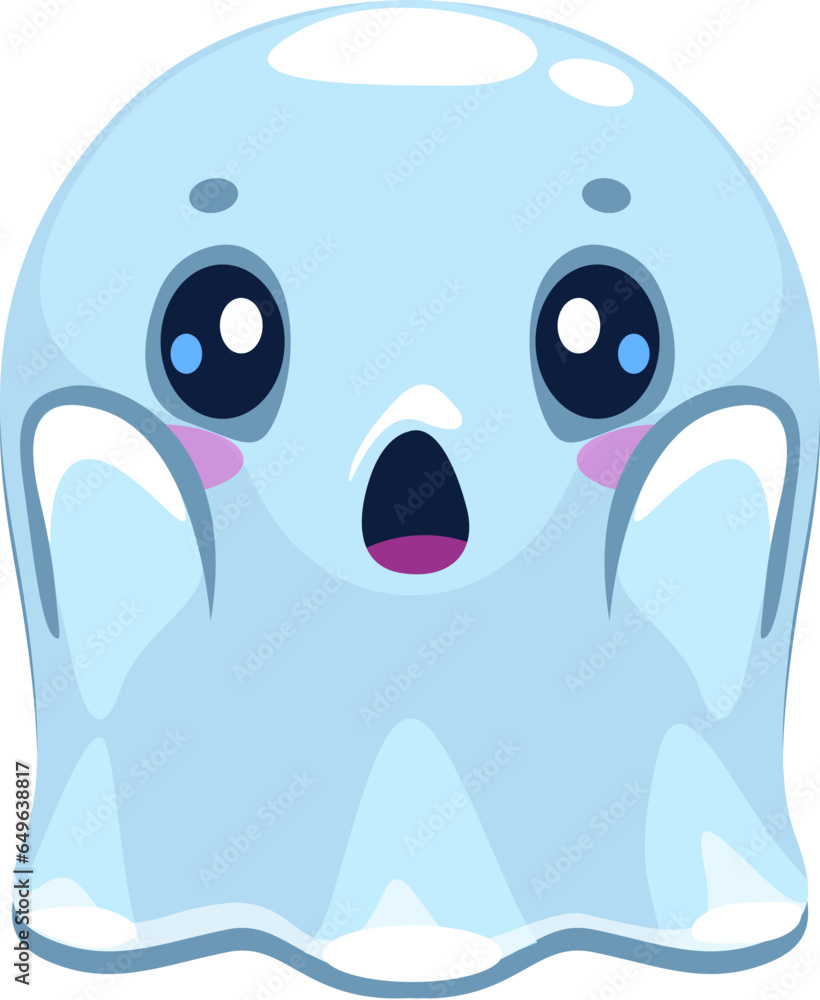 Cartoon Halloween emoji, surprised ghost character with wide, surprised ...